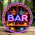 Retro-Style Neon Light Bar Metal Sign - Colorful Beverage Bottle Design ...