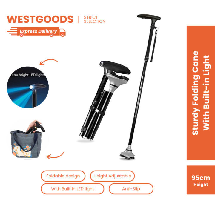 Adjustable Sturdy Foldable Trusty Cane with LED Lights Walking Stick ...