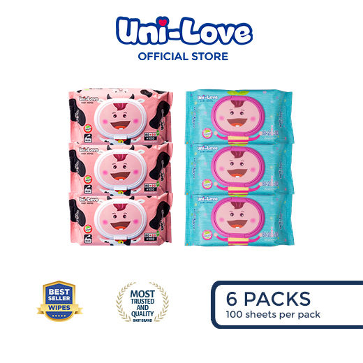 UniLove Baby Wipes Combo 100's (Unscented and Milk Scent) Pack of 6 ...