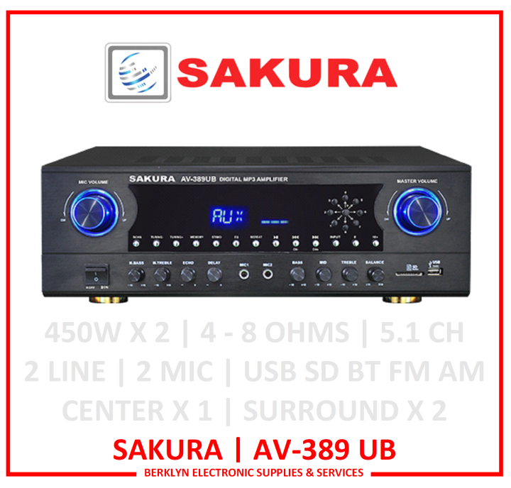 Sakura AV-389 UB / 5.1CH Karaoke Amplifier / 450W X 2 / USB SD BLUETOOTH AM/FM / Center x 1 ...
