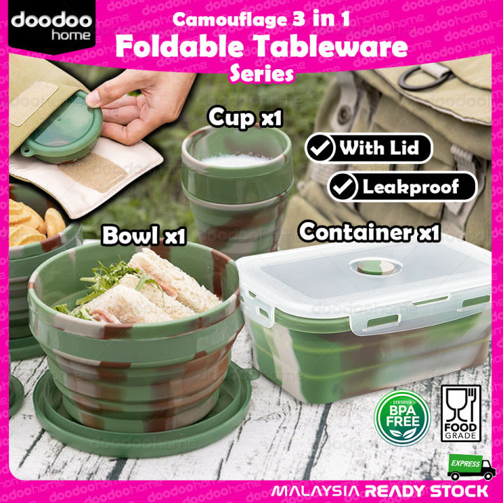 Camping Food Storage Outdoor Silicone Folding Bowl Cup Tableware Lunch ...