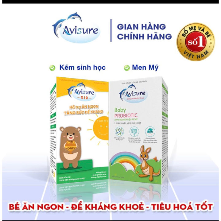Tích điểm - Combo Sắt Kẽm ZiO Men vi sinh Avisure lọ 10ml- Giúp bé ăn ...