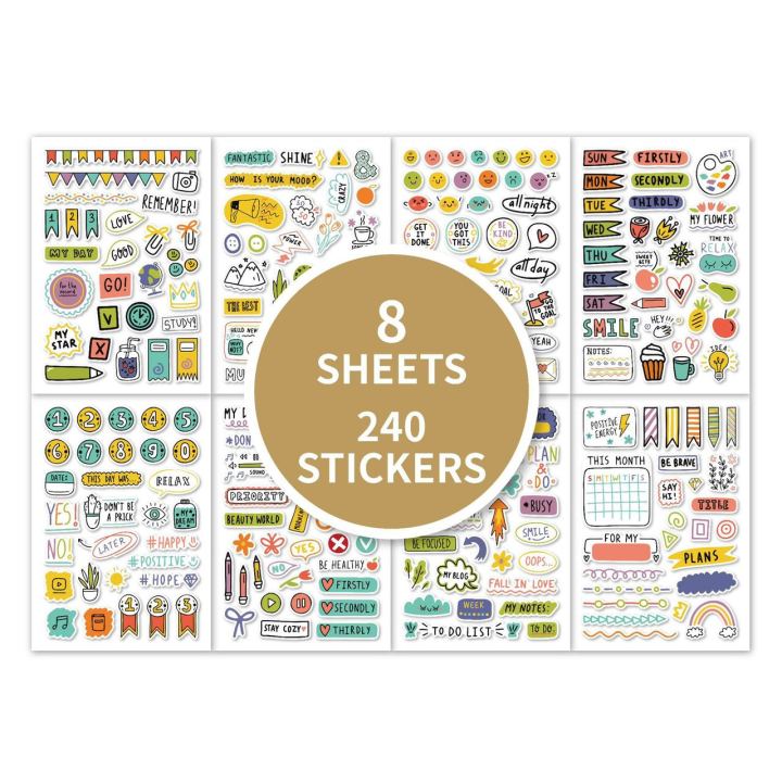 Plan stickers 8 sheets 240pcs hand-painted elements plan book graffiti ...
