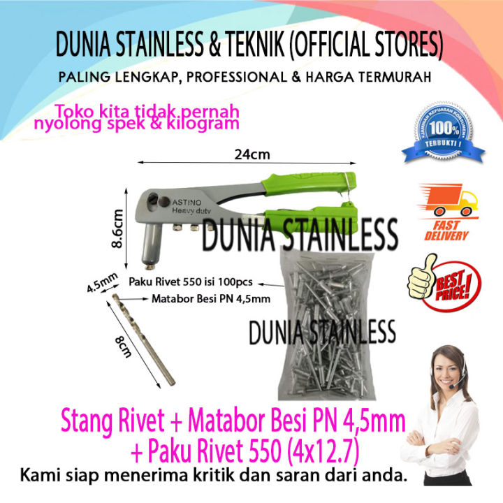 Paku Rivet 550(100pcs)+Stang Rivet+Matabor Besi PN 4,5mm | Lazada Indonesia