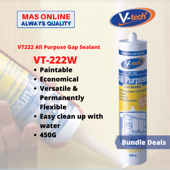 V-Tech VT-222W All Purpose Gap Silicone Sealant 222 White 450gram 硅酮密封胶 ...