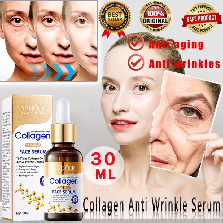 SADOER Collagen Face Serum Anti-Aging Wrinkle Brighten Skin Colour Essence Lift Firming ...