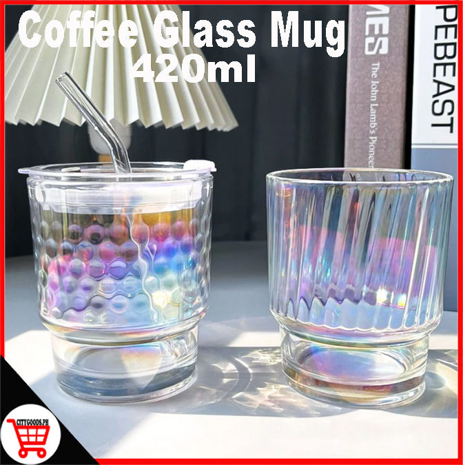 City Goods Transparent Bubble Tea Cup 420ml Glass Cup With Lid and ...