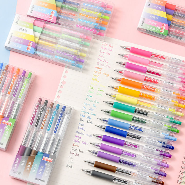 6pcs Pens Set Multi Color Gel Ink Pens Vintage Marker Liner 0.5mm ...