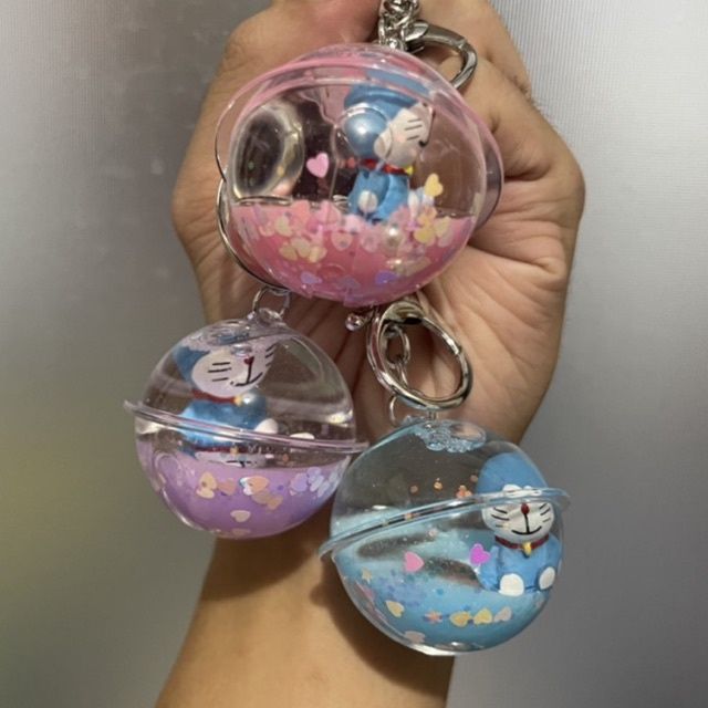 Unique high quality crystal ball liquid interior Doraemon keychain ...