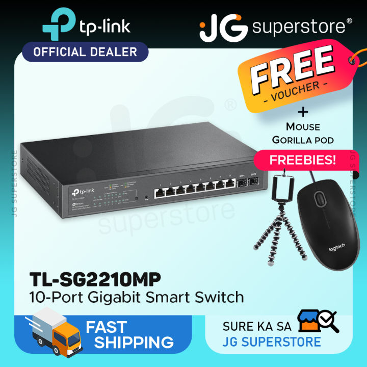 TP-Link TL-SG2210MP 10-Port Gigabit Smart Switch with 8-Port PoE+, 2 SFP Slots, 150W PoE Power ...