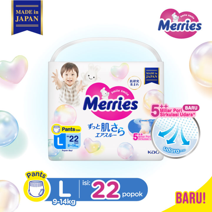 Merries Premium Popok Perlengkapan Perlengkapan Bayi Tipe Celana L22 (9 ...