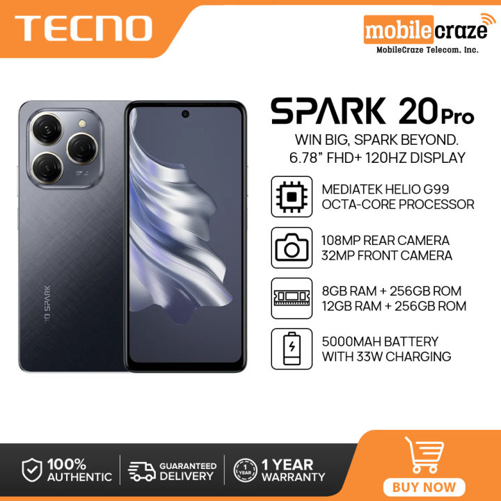 TECNO Spark 20 Pro Smartphone | 8GB+256GB/12GB+256GB | MediaTek Helio G99 | 108MP Rear Camera ...