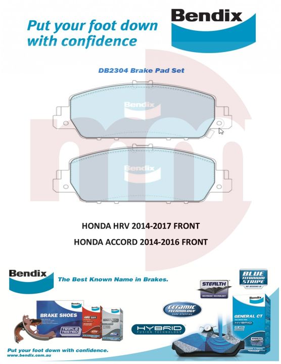 BENDIX GCT Brake Pads for Honda HRV 2014-2017 / Honda Accord 2014-2016 Front ORIGINAL DB2304 GCT ...