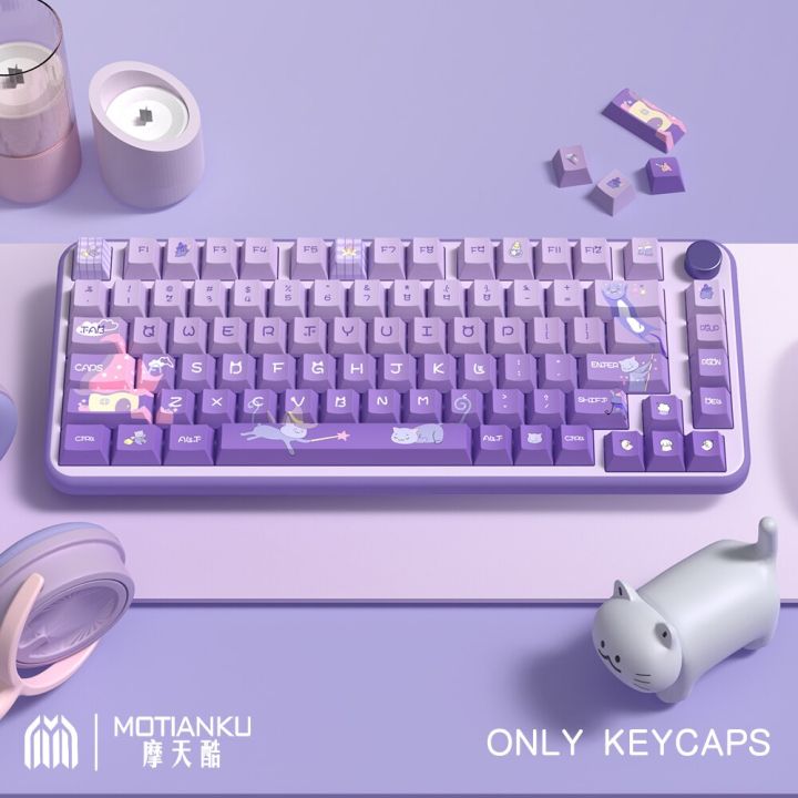 Magic Cat Keycaps Purple Cute Cartoon Anime Cherry Profile Key Cap for ...