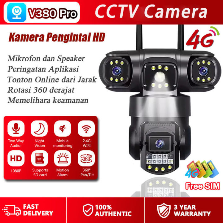 Kamera CCTV V380 Pro WIFI CCTV dengan SIM 4G 3 lensa 3 layar zoom 10X ...