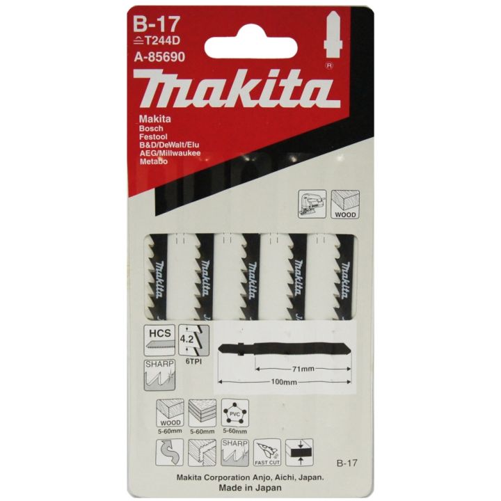 Makita Jigsaw Blade ใบเลื่อยจิ๊กซอ B-17 (5ใบ/1PAC) A-85690 ของแท้จาก ...