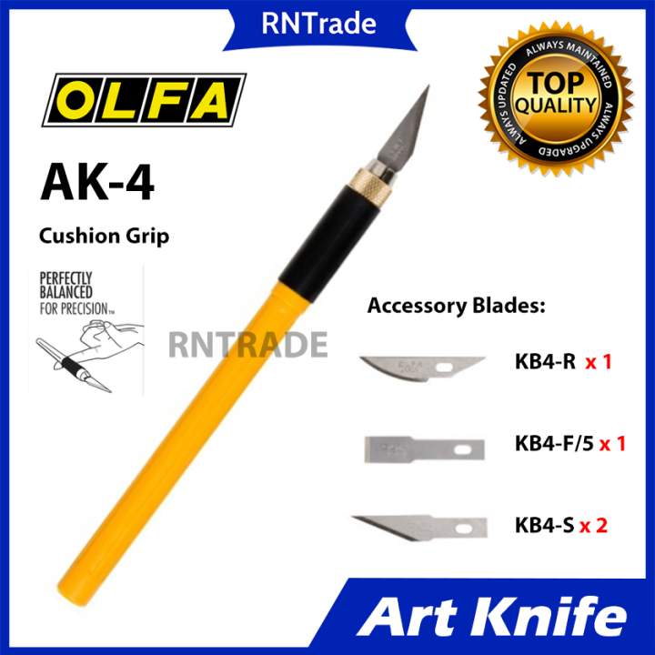 OLFA Art Knife Cushion Grip Cutter Precision AK-4 with Accessories ( 2 x Precision KB4-S, 1 x ...