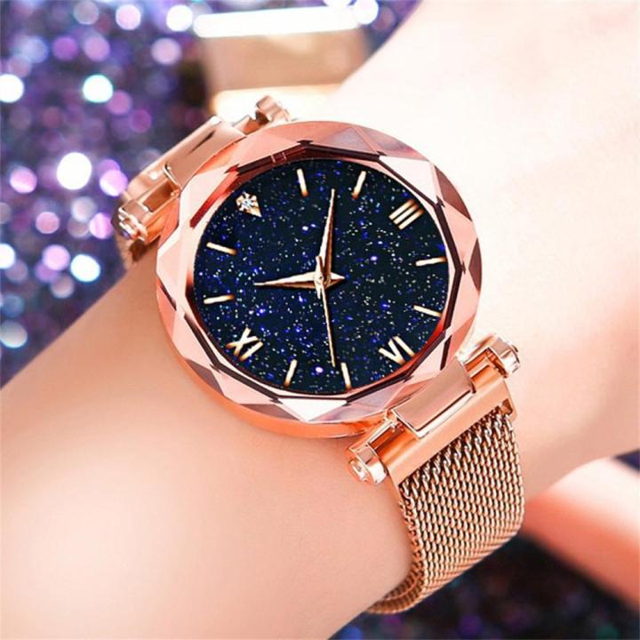 Women Fashion Starry Sky Watches Magnet Buckle Mesh Belt Diamond Quartz ...