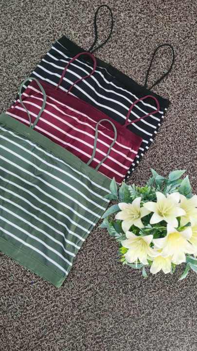 (SUPER SHOPPING) Spaghetti Srap Sando and Striped Design Sexy Tops ...