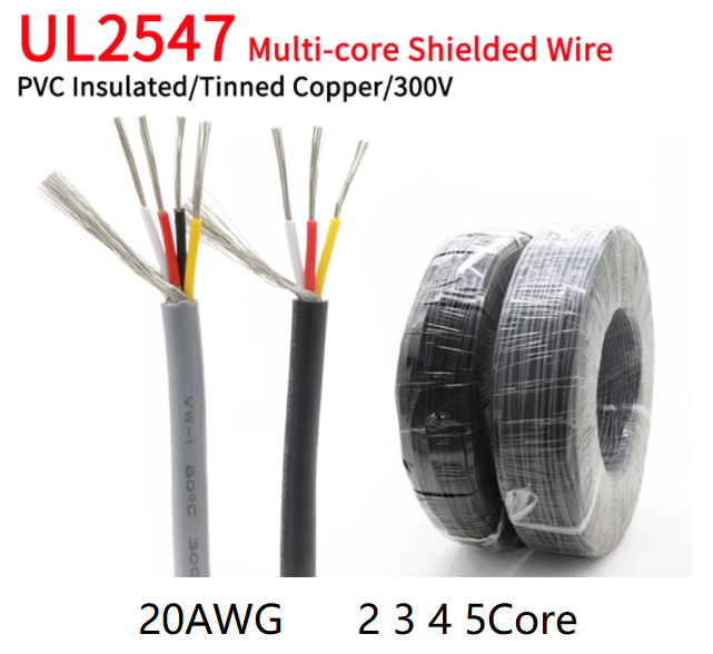 3/10M 20AWG UL2547 สัญญาณสายเคเบิลพีวีซีฉนวนสายทองแดงชุบดีบุก2 3 4แกน Multicores ลวดหุ้ม ...