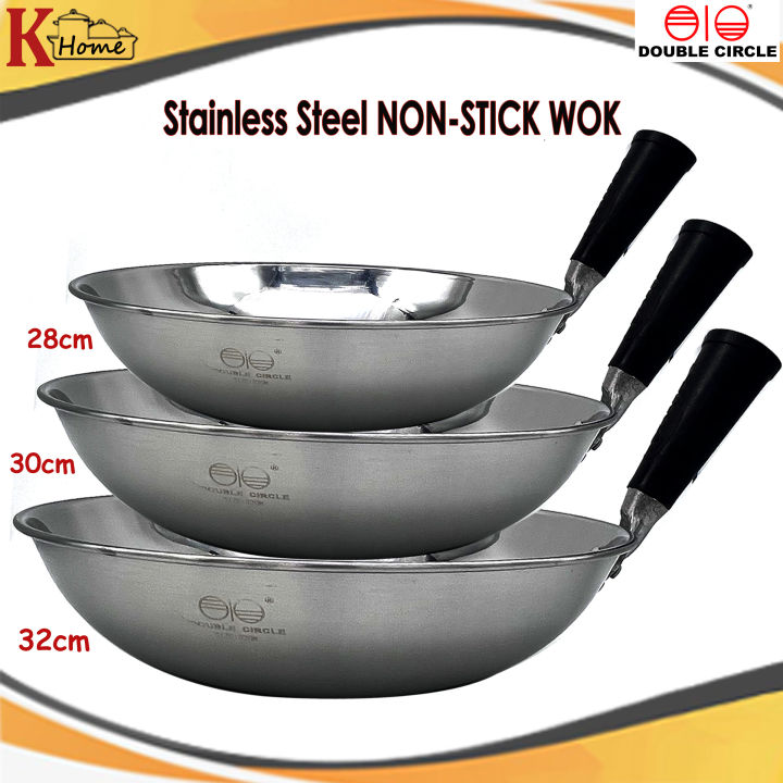 DOUBLE CIRCLE Stainless Steel Non-Stick Wok/ Cooking Pan 28cm/30cm/32cm ...