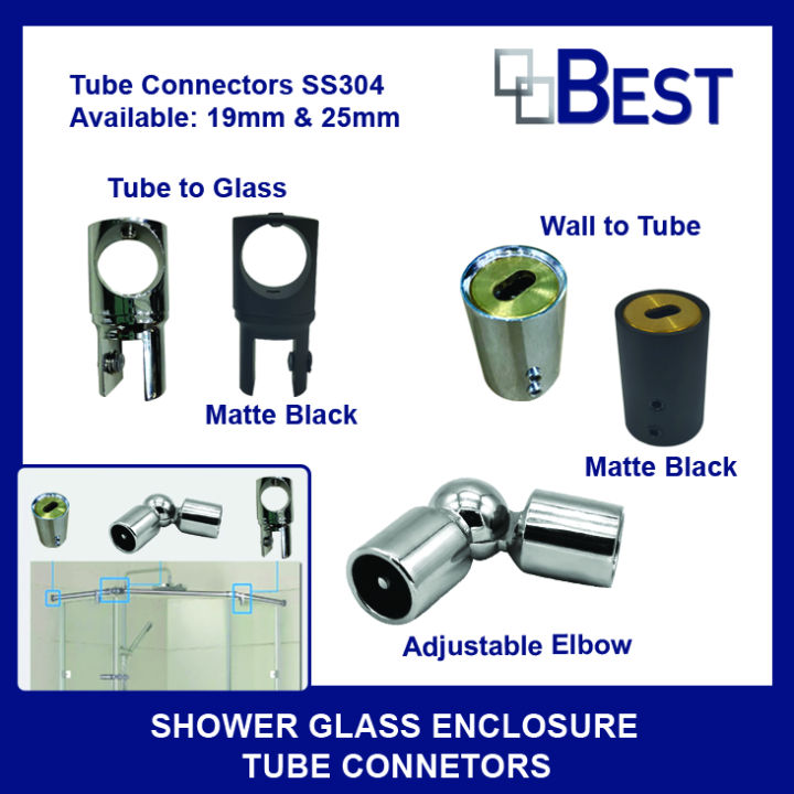 Shower Glass Enclosure Tube Connectors (wall to tube, tube to glass ...