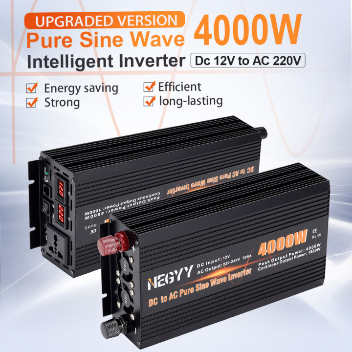 4000W Inverter 220V Pure Sine Wave Inverter Car Power Converter DC 12V 24V To AC 220V 1000W ...