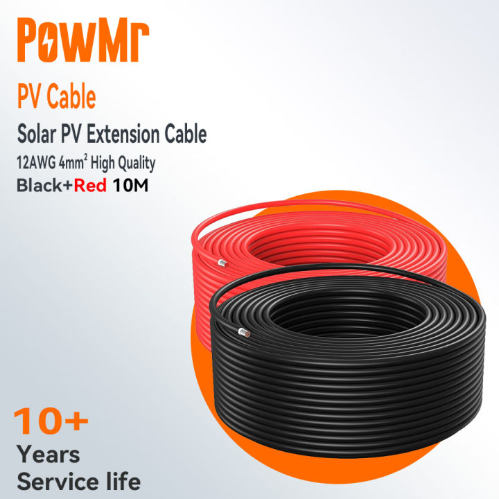 PowMr 4mm² 12AWG Solar Extension Cable Black+Red Tinned Copper PV Wire ...