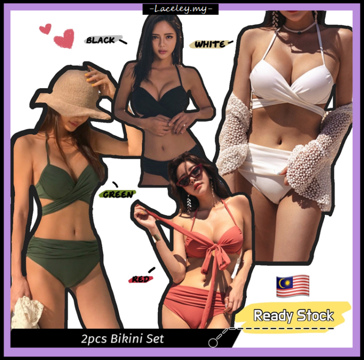 [READY STOCK]Hot Summer Deep V Sexy Bikini Swimsuit Woman Swimwear Bikini Set/现货系带设计泳衣泳装套装[L263 ...