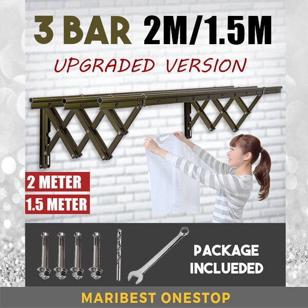 2M/1.5M X 3 BAR ALUMINIUM RETRACTABLE CLOTH HANGER (6688) OUTDOOR CLOTH ...