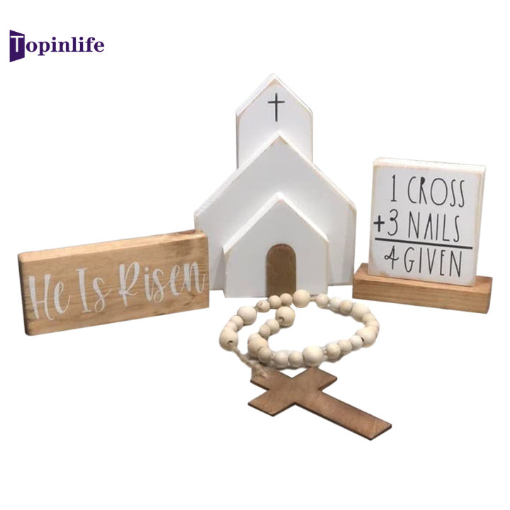 [Topinlife] 4PCS Easter Tiered Tray Decor Christian Easter Resurrection ...