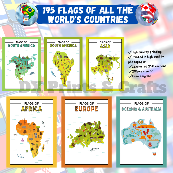 Laminated Education Flash cards - 195 Flags of all the world's ...