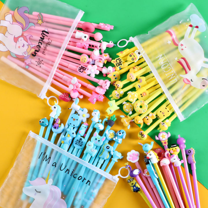 20PCS Cartoon Ink Pen Set with Pouch Candy Color Pressed Pen School ...