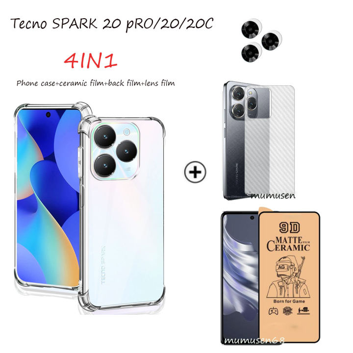 (4IN1) For Tecno Spark 20 Pro Spark 20 Spark 20C ceramic soft film+lens film+back film ...