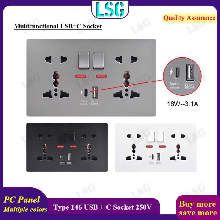 LSG Electrical plug socket wall mounted with USB and type c port, smart ...