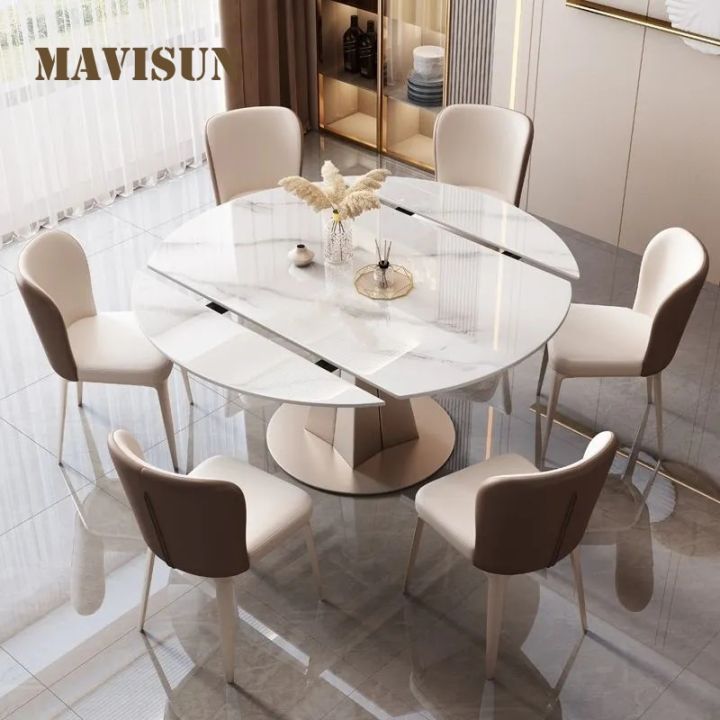 6 Seater Dining Table For High-end Restaurant Custom Marble Stone Round ...