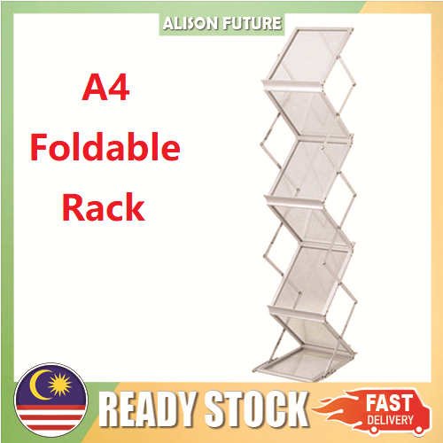 Aluminium A4 Foldable Brochure Holder Display Floor Standing Magazine ...
