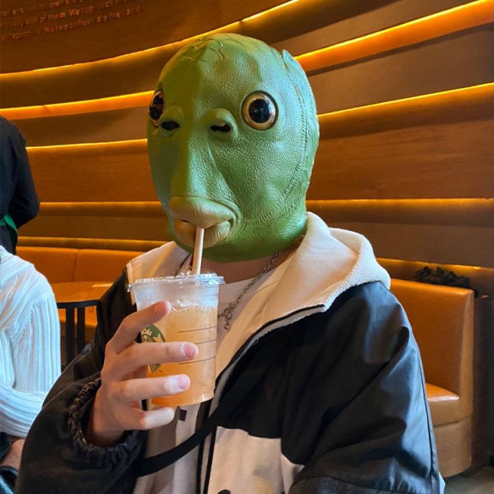 Green Fish Head Mask Funny Ugly Fish Mask Props Unisex Cosplay Costumes ...