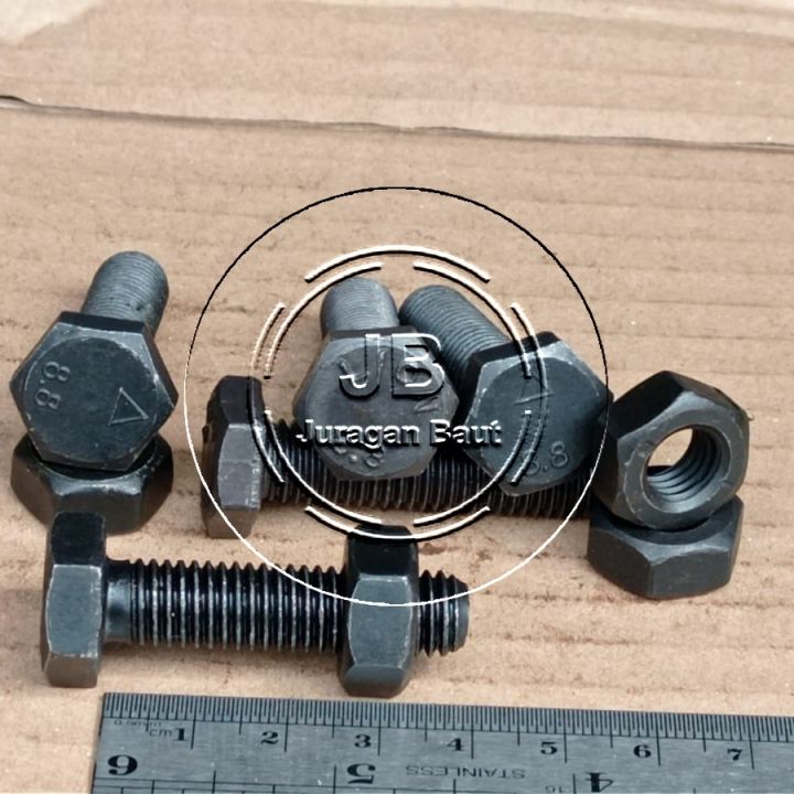 BAUT BAJA KUNCI 17 M10X40 PANJANG 4 CM 4CM GRADE 8.8 HTB M10 X 40 FULL DRAT HITAM BAUT 17 HEXA ...