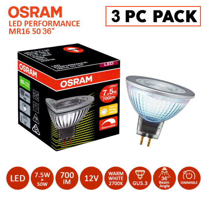 3 PC PACK | OSRAM LED MR16 | 7.5W equals 50W | 700IM | 36° | GU5.3 ...