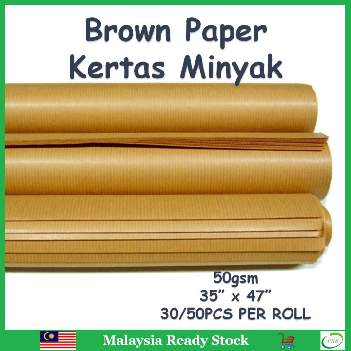 Kertas Minyak Brown Paper Sheet 35in x 47in 50gsm 50 Sheets/Roll | Lazada