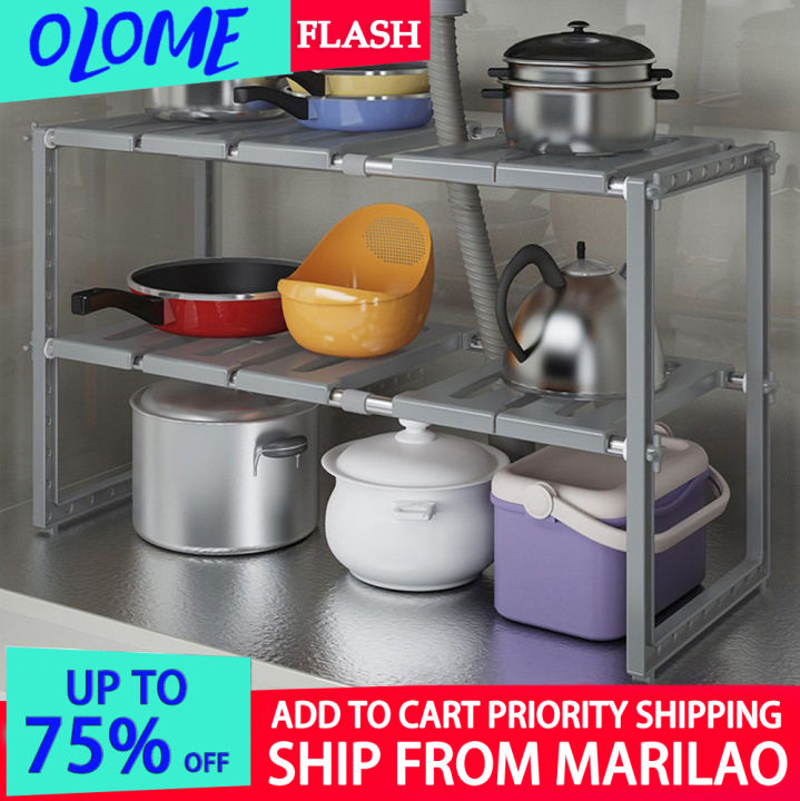 【COD】2 Tier Adjustable Stainless Steel Sink Under Shelf Kitchen Rack ...