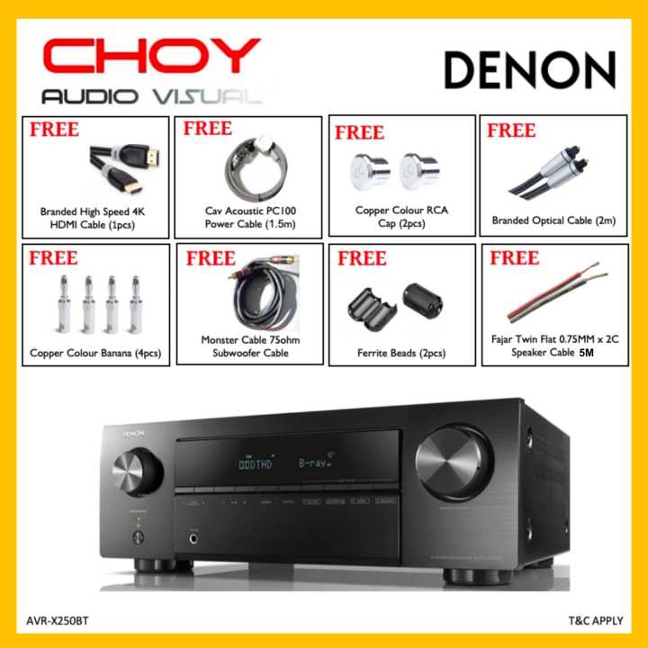 Denon AVR-X250BT 5.1 Ch. 4K Ultra HD AV Receiver with Bluetooth + Free ...