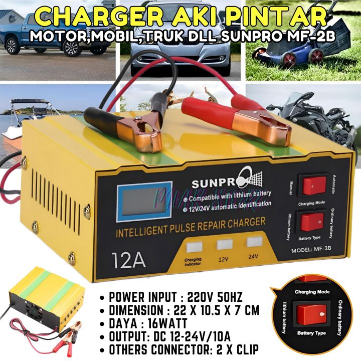 Alat Charger Aki Mobil dan Motor 12V / 24V 10A Sunpro MF-2B - Cas Aki ...
