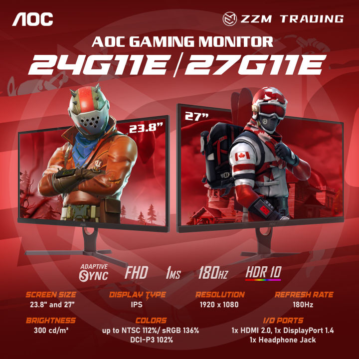 AOC 24G11E/27G11E/24G11E2 Gaming Monitor 23.8"/27" IPS 1920x1080 HDR10 ...