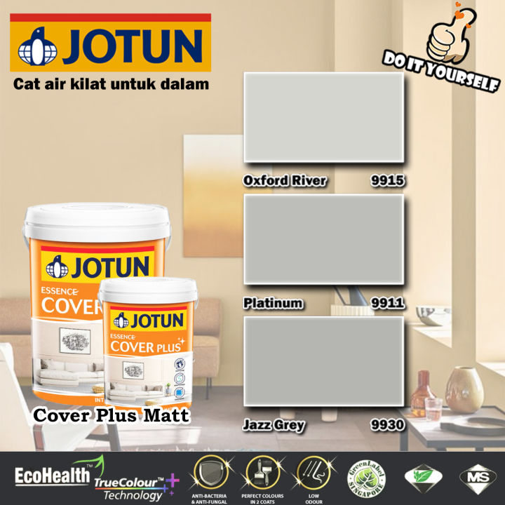 JOTUN ESSENCE COVER PLUS INTERIOR MATT 1 & 5 Liter Oxford River 9915 / Platinum 9911 / Jazz Grey ...