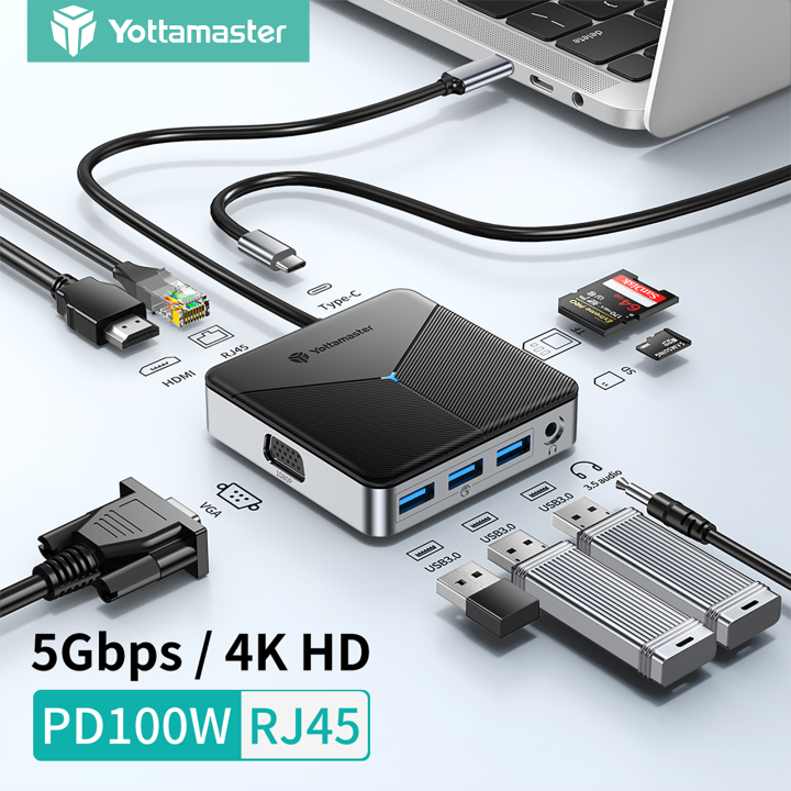 Yottamaster 10 In 1 Type C แท่นวางมือถือฮับ3.0 USB 4K 30Hz HDMI-เข้ากัน ...