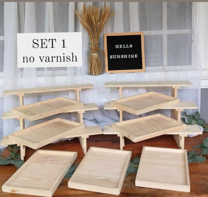 GRAZING TABLE SET of 9pcs, wooden display, rustic theme, aesthetic 100% Dessert Buffet Sweet ...
