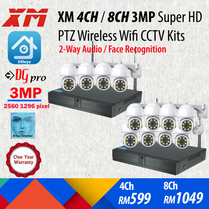 XMeye 4CH 3MP Super HD PTZ Pan Tilt 360 Rotation Weatherproof Wireless ...