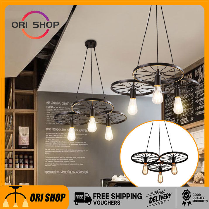 ORI SHOP American Vintage Iron Wheel Lamp Modern Three heads Vintage ...